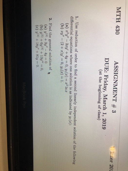 Solved MTH 430 ASSIGNMENT # 3 inter 20 DUE: Friday, March 1, | Chegg.com