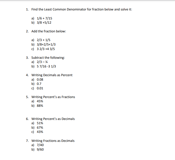 Solved 1 Find The Least Common Denominator For Fraction Chegg
