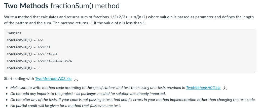 Solved Two Methods fractionSum() method Write a method that | Chegg.com