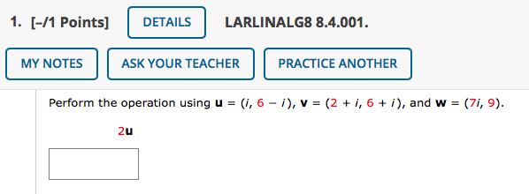 Solved 1. [-/1 Points) DETAILS LARLINALG8 8.4.001. MY NOTES | Chegg.com