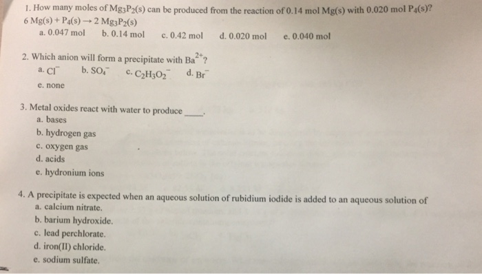 Solved 1. How many moles of Mg3P2(s) can be produced from | Chegg.com