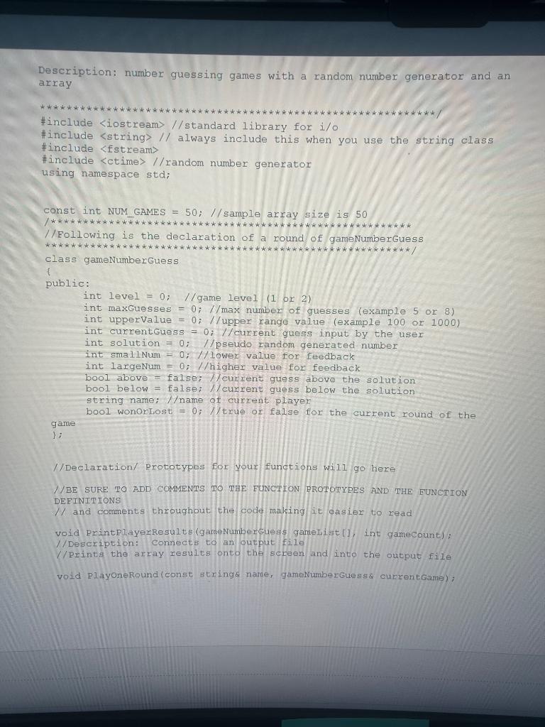 COP 3014-program 5- game, number guess array | Chegg.com