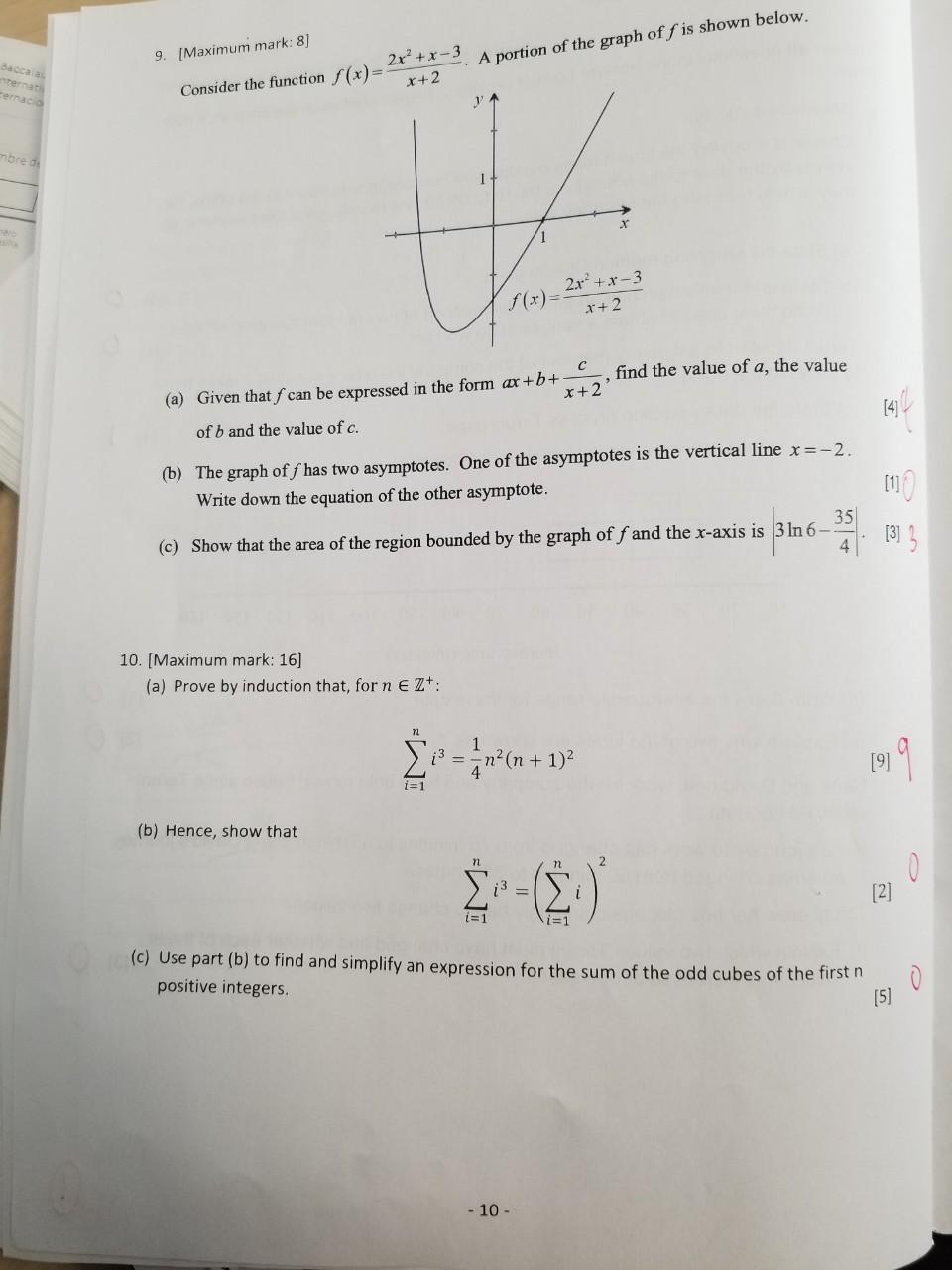 Solved 9. [Maximum mark: 8) 2x²+x-3 A portion of the graph | Chegg.com