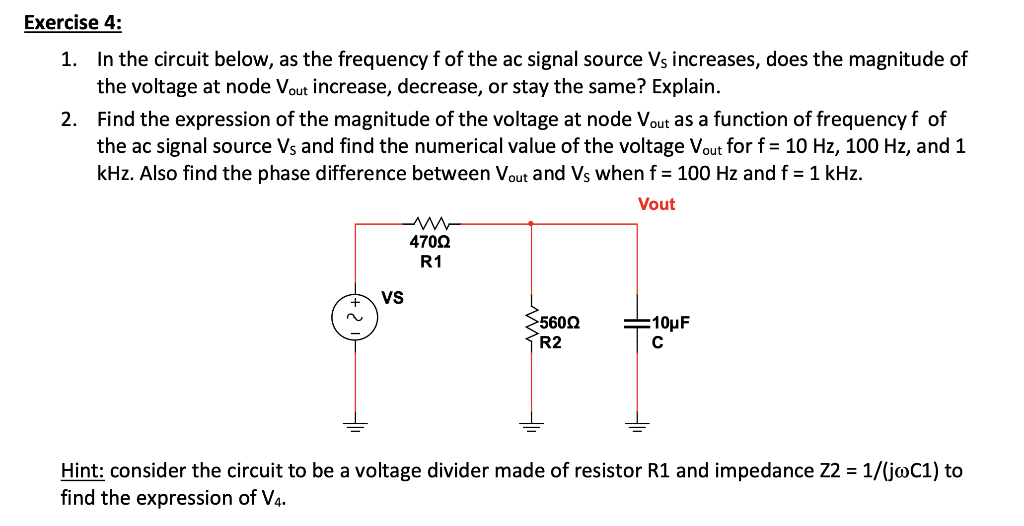 Solved Exercise 4: 1. In the circuit below, as the frequency | Chegg.com