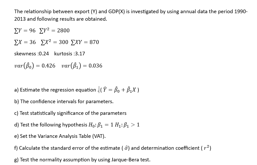 Solved The relationship between export (Y) ﻿and GDP (X) ﻿is | Chegg.com