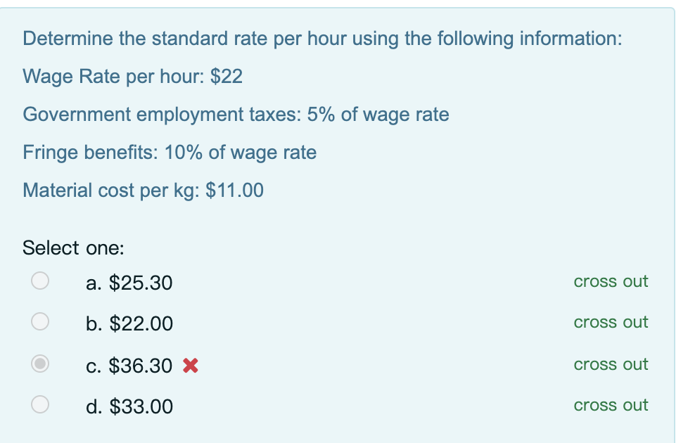 Solved Determine the standard rate per hour using the | Chegg.com