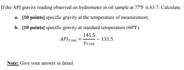Solved If the API gravity reading observed on hydrometer in | Chegg.com