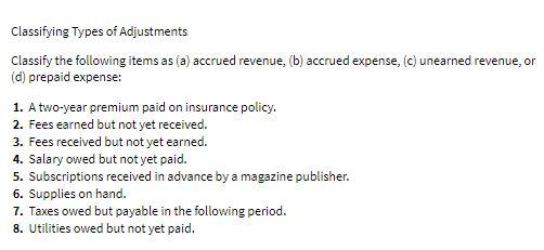 Solved Classifying Types of Adjustments Classify the | Chegg.com