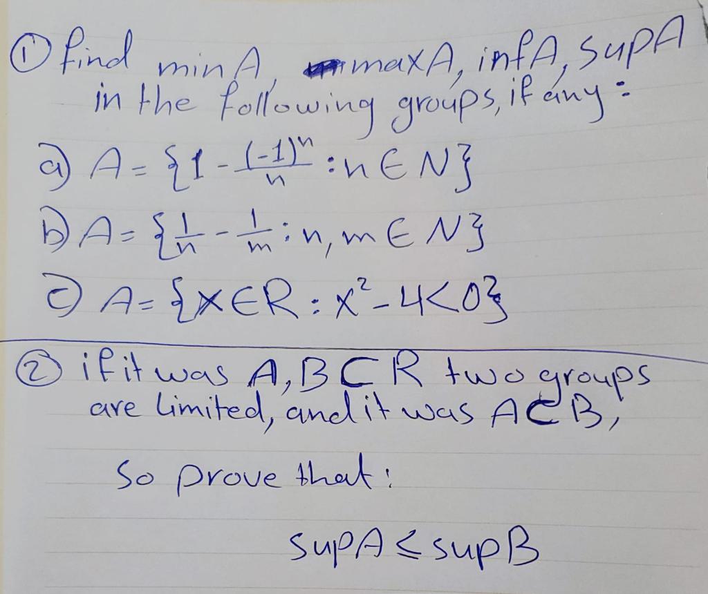 Solved (1) A={1−n(−1)n:n∈N} e) A={n1−m1:n,m∈N} | Chegg.com