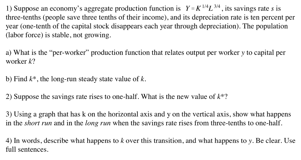 Solved 1 Suppose An Economys Aggregate Production Function