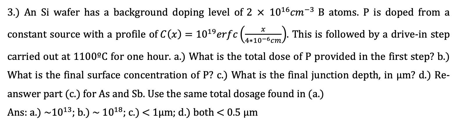 Solved 3.) An Si wafer has a background doping level of | Chegg.com