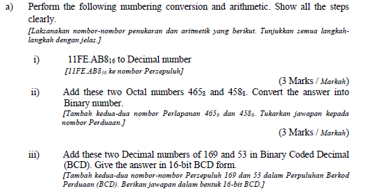 Solved a) Perform the following numbering conversion and | Chegg.com