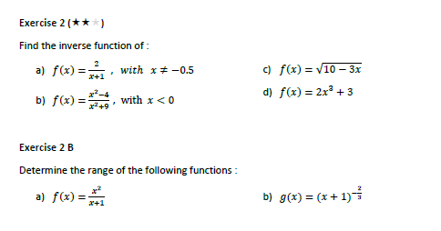 Solved Exercise 2 ﻿and EX2B pleaseFind the inverse function | Chegg.com