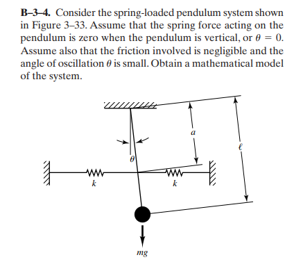 Solved B-3-4. Consider the spring-loaded pendulum system | Chegg.com
