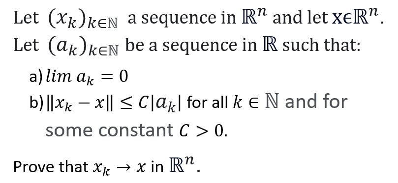 Solved Let (xk)k∈N a sequence in Rn and let x∈Rn Let (ak)k∈N | Chegg.com