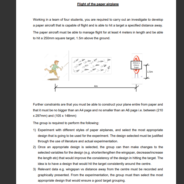 Solved Flight of the paper airplane Working in a team of | Chegg.com
