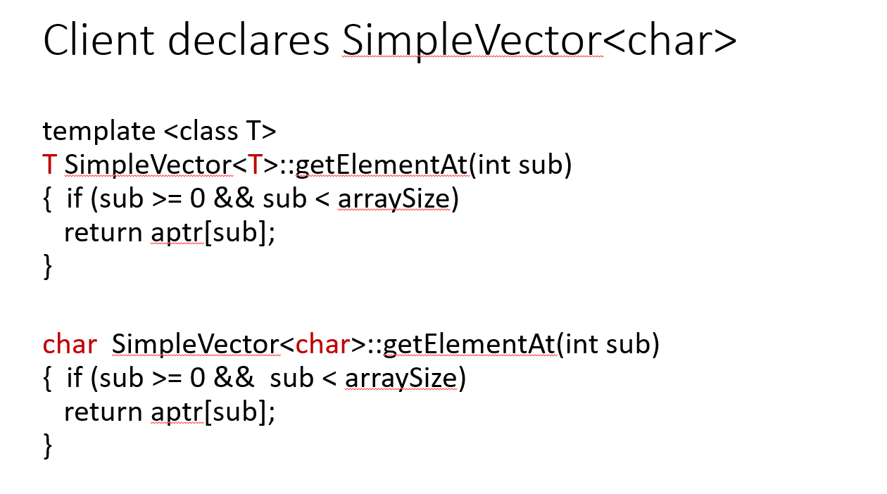 Solved //Class implementation template T> SimpleVector :: | Chegg.com