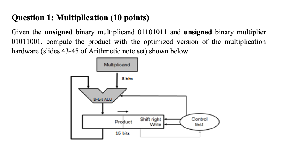 Solved Question 1: Multiplication (10 points) Given the | Chegg.com