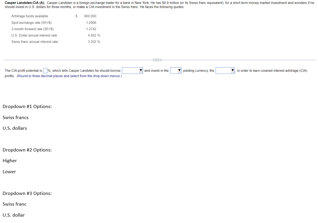 Solved The CIA profit potential is %, which tells Casper | Chegg.com