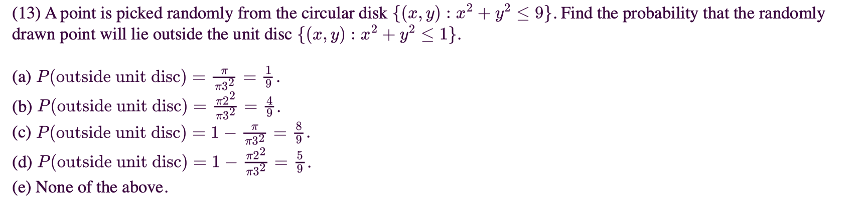 Solved (13) A point is picked randomly from the circular | Chegg.com