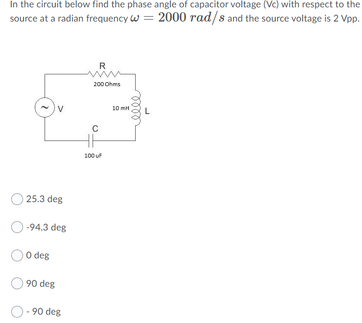 Solved In the circuit below find the phase angle of | Chegg.com