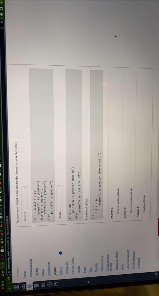 Solved for each code snippet below, choose the phrase that | Chegg.com