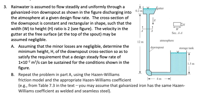 Solved gutter 0.2 m A A W Sec. 4-4 12 m atmosphere 3. | Chegg.com