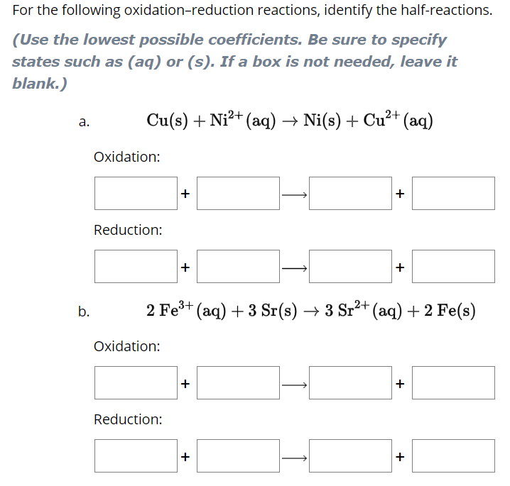 Solved For the following oxidation-reduction reactions, | Chegg.com