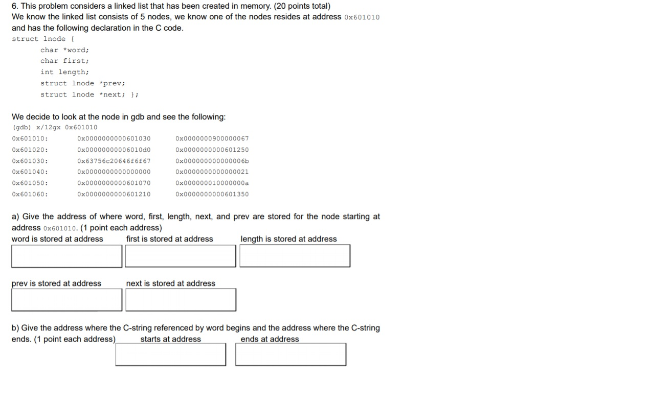 6. This problem considers a linked list that has been | Chegg.com
