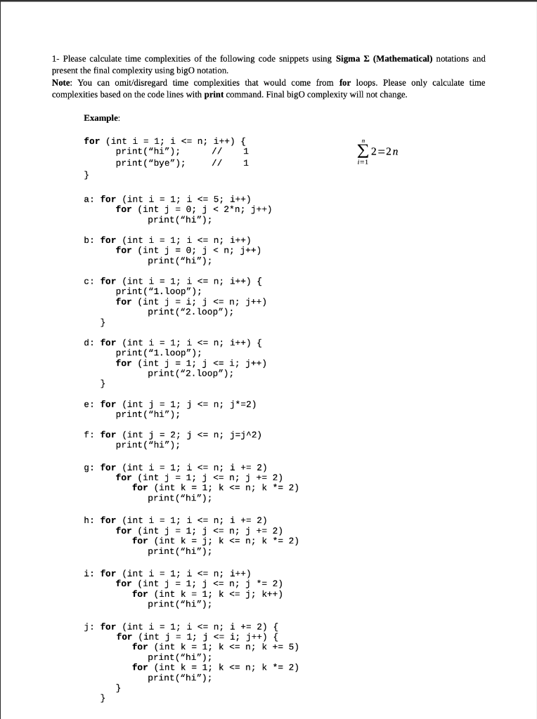 Solved 1 Please Calculate Time Complexities Of The