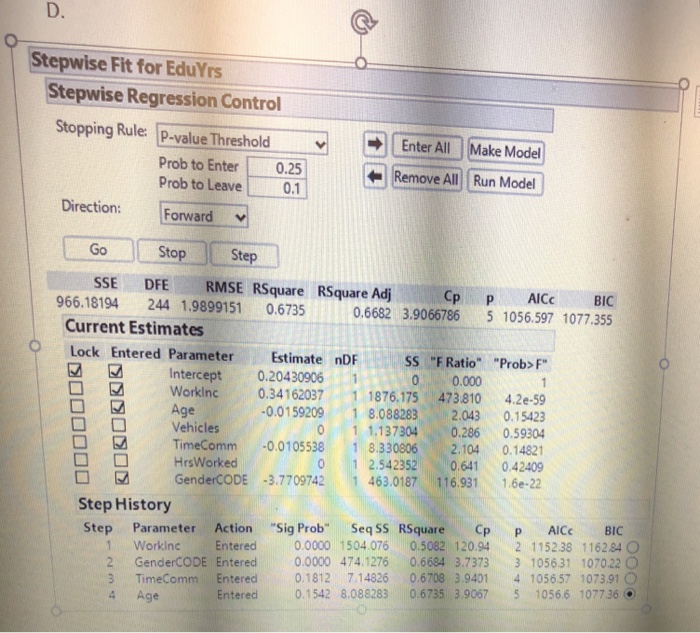 Solved D. Use stepwise regression approaches to fit a | Chegg.com
