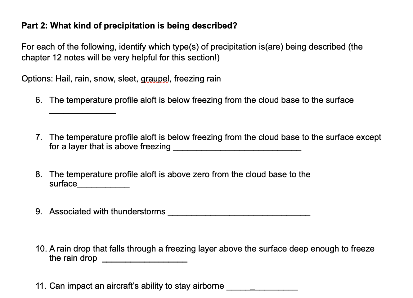 Solved CAN ONLY USE EACH TYPE OF PRECIPITATION IN WORD BANK | Chegg.com