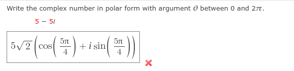 Solved Write the complex number in polar form with argument | Chegg.com