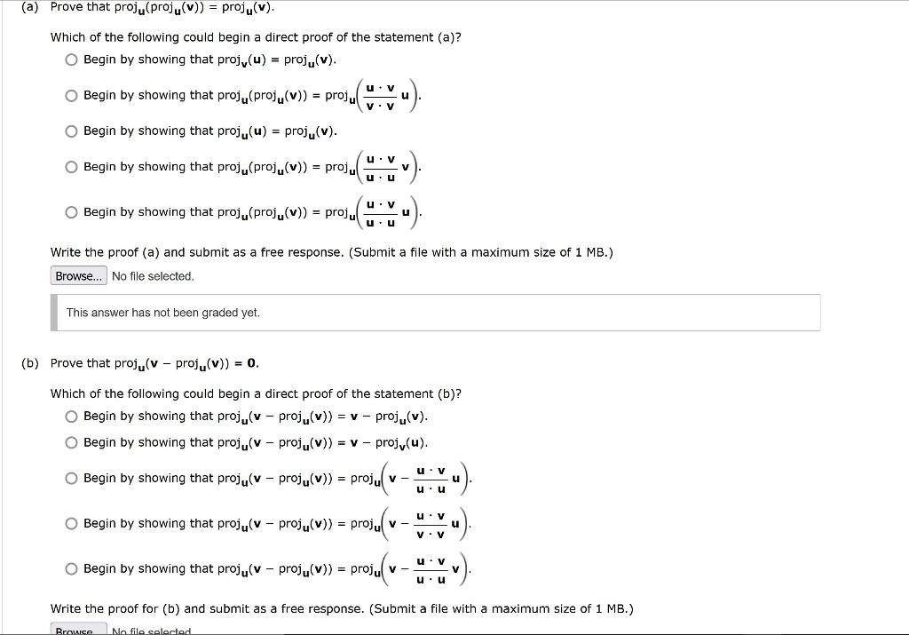Solved (a) Prove that proju(projy()) = proju(v). Which of | Chegg.com