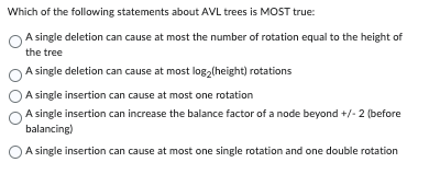 Solved Which of the following statements about AVL trees is | Chegg.com