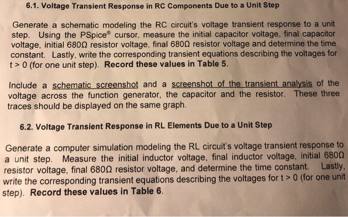 Solved 6.1. Voltage Transient Response in RC Components Due | Chegg.com