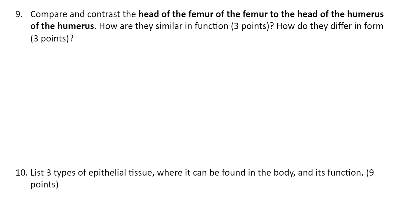 Solved 9. Compare and contrast the head of the femur of the | Chegg.com