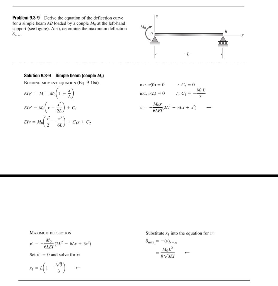 Solved Problem 9.3-9 Derive the equation of the deflection | Chegg.com