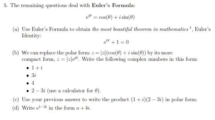 Solved 5. The remaining questions deal with Euler's Formula | Chegg.com