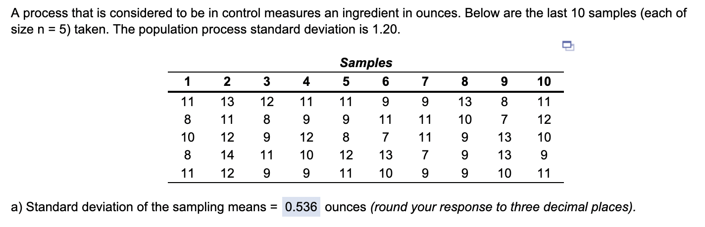 Solved b) with z=3, the control limits for the mean chart | Chegg.com