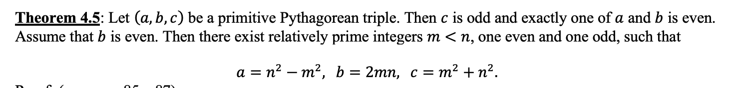 Solved Theorem 4.5: Let (a,b,c) be a primitive Pythagorean | Chegg.com