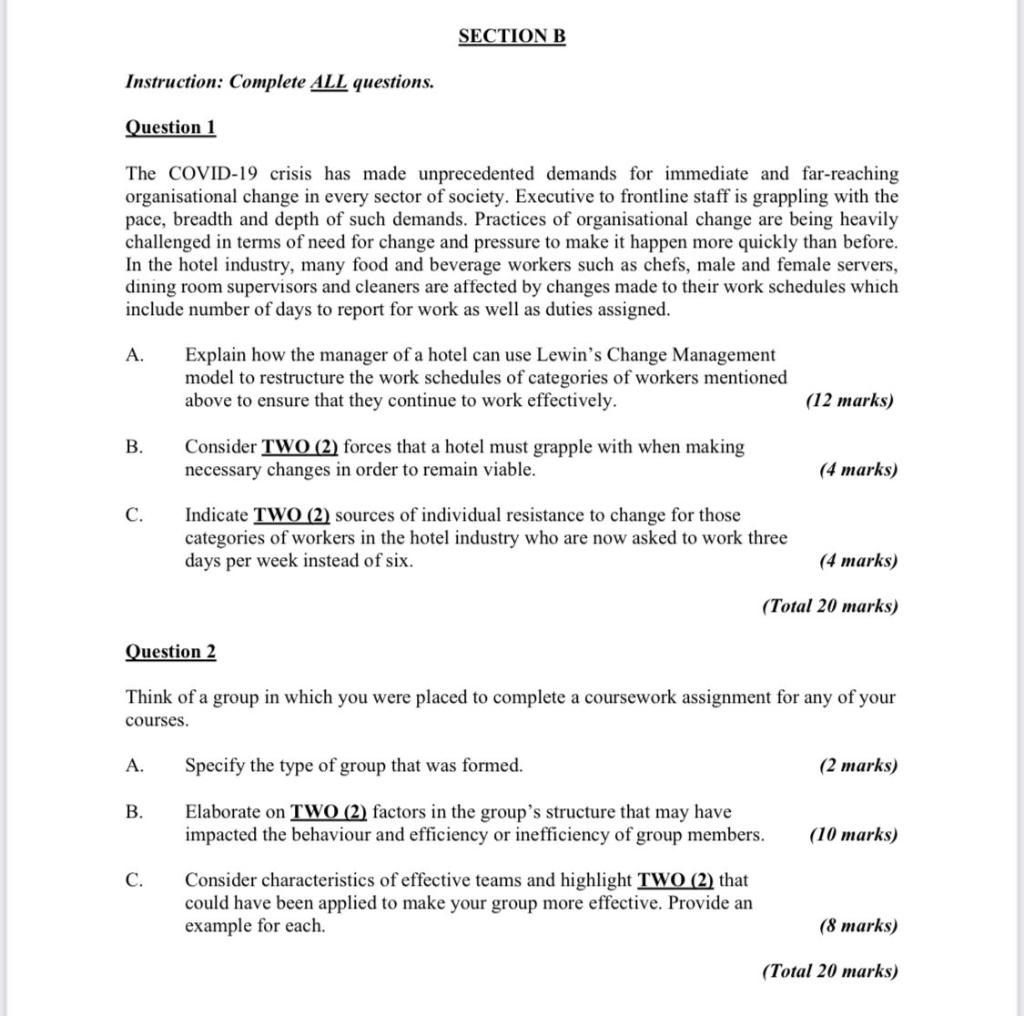 Solved SECTION B Instruction: Complete ALL questions. | Chegg.com