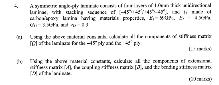 Solved 4. A symmetric angle-ply laminate consists of four | Chegg.com