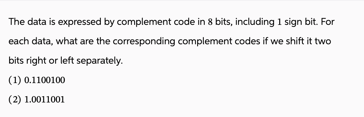 Solved The data is expressed by complement code in 8 ﻿bits, | Chegg.com