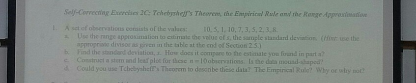Solved Self-Correcting Exercises 2C: Tchebysheff's Theorem, | Chegg.com