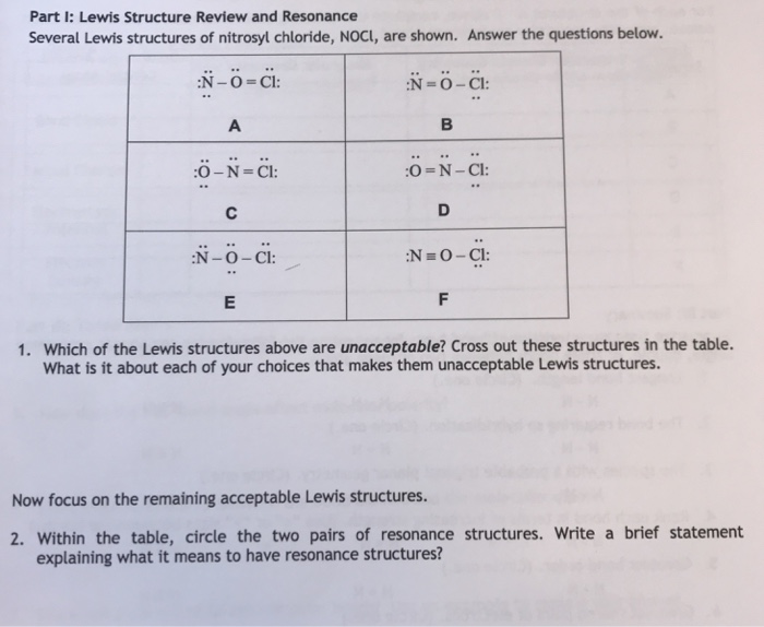 Solved Part l: Lewis Structure Review and Resonance Several | Chegg.com