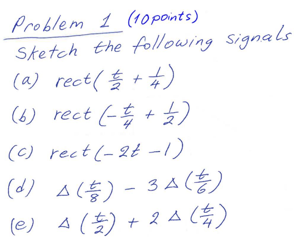 Solved Problem 1 (10points) Sketch the following signals (a) | Chegg.com