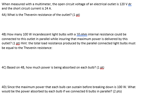 Solved When measured with a multimeter, the open circuit | Chegg.com