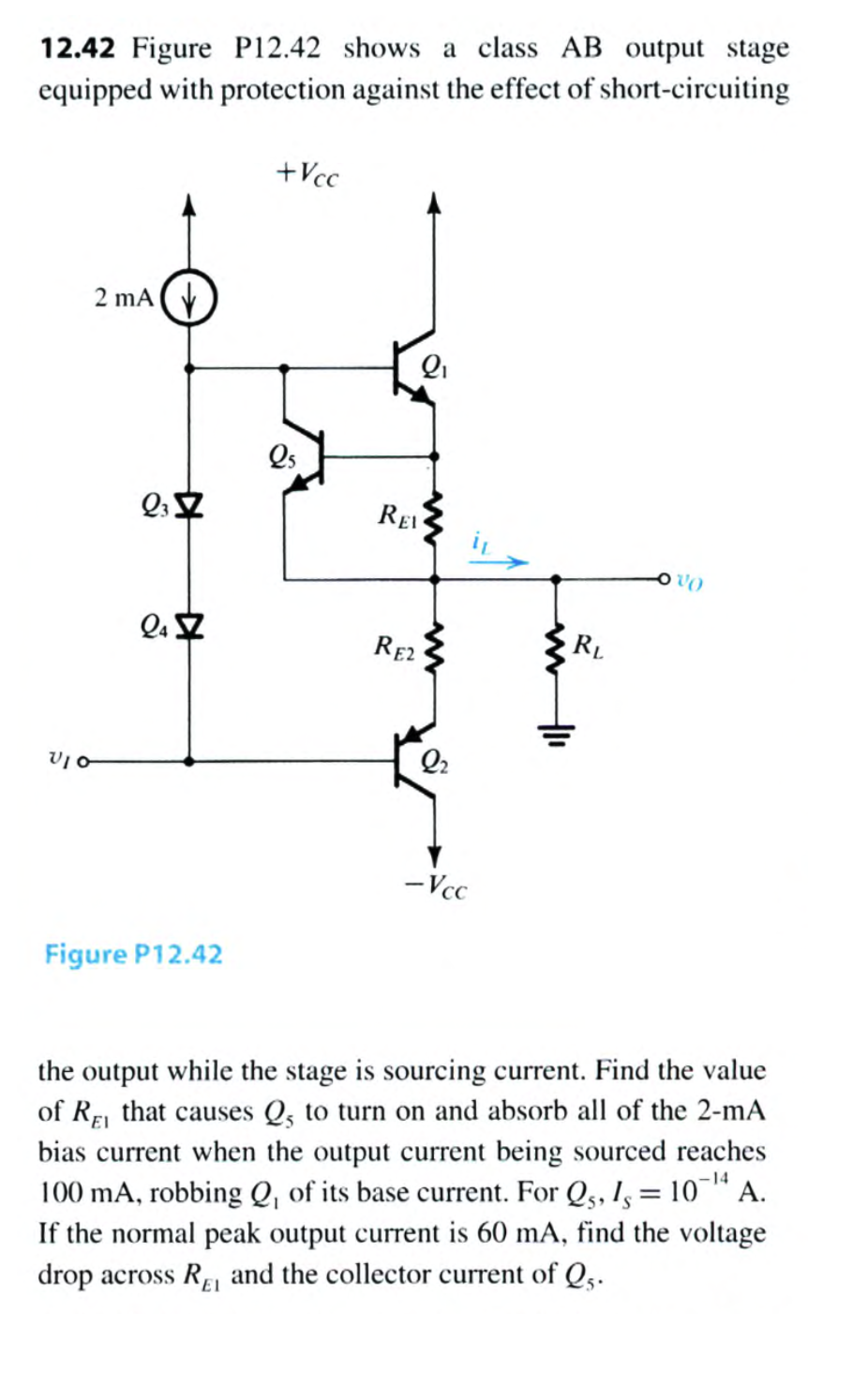 Solved 12.42 Figure P12.42 shows a class AB output stage | Chegg.com