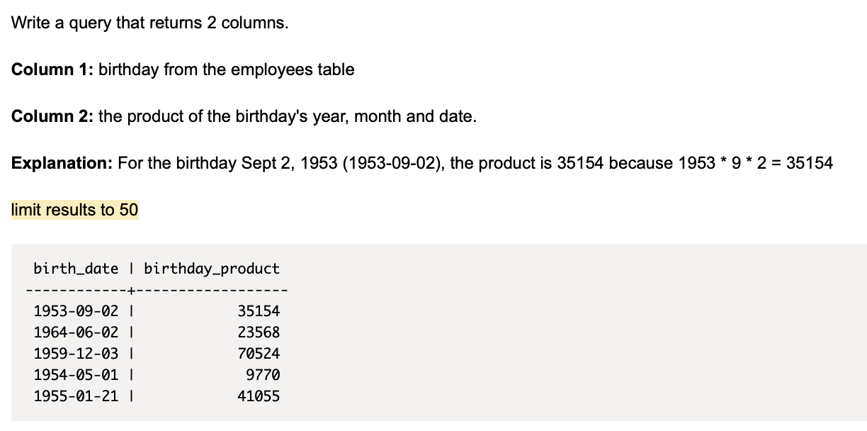 Solved Write A Query That Returns 2 Columns Column 1